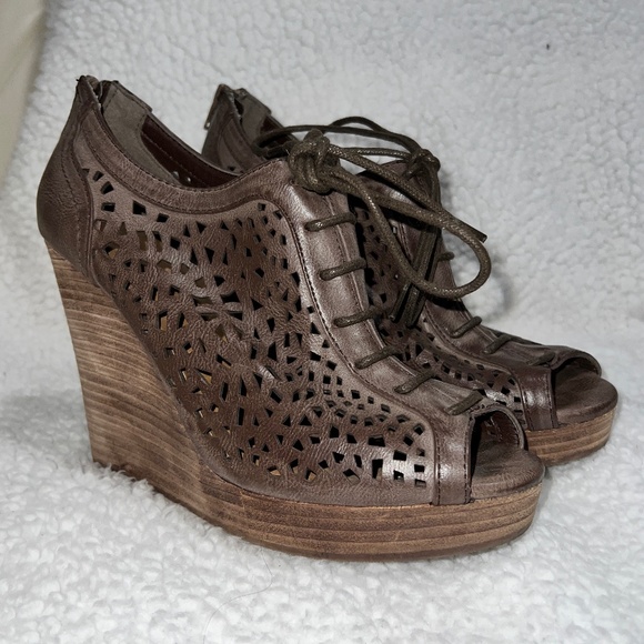 Restricted | Shoes | Guc Restricted Leather Laser Cut Wedge Heels ...